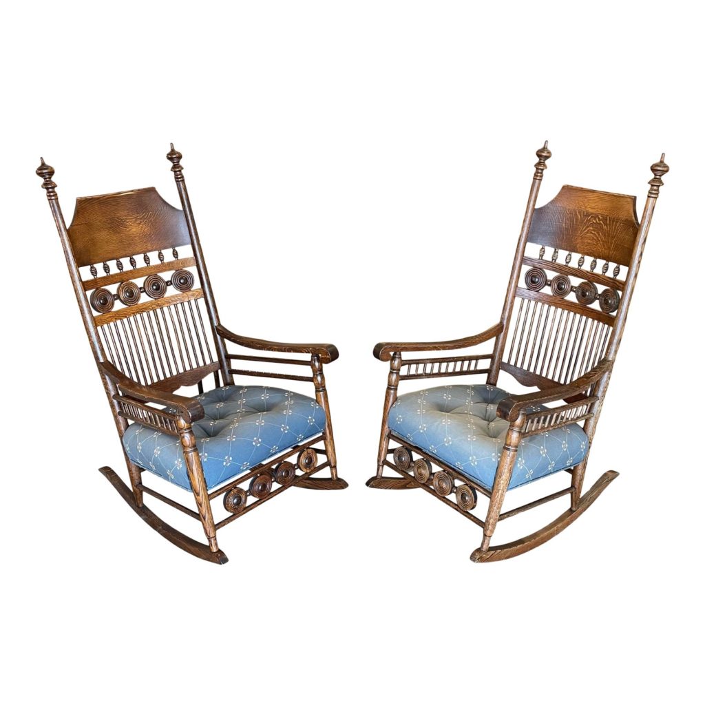 Vintage Carved Rocking Chairs, a Pair - Design Plus Gallery