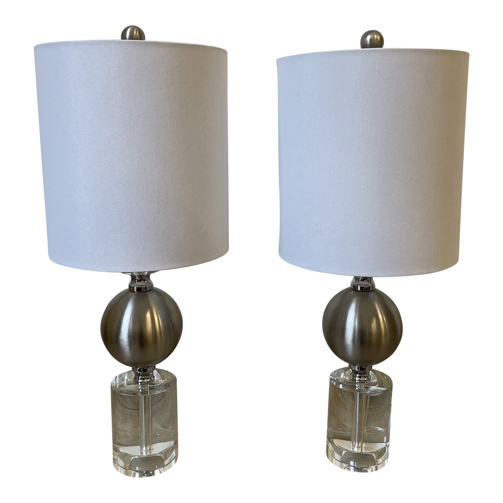 lucite-metal-modern-style-table-lamps-pair-9592 - Design Plus Gallery