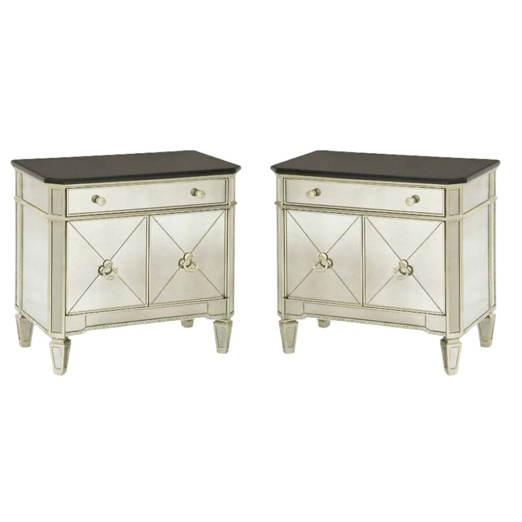 Horchow Amelia Mirrored Chests, a Pair - Design Plus Gallery