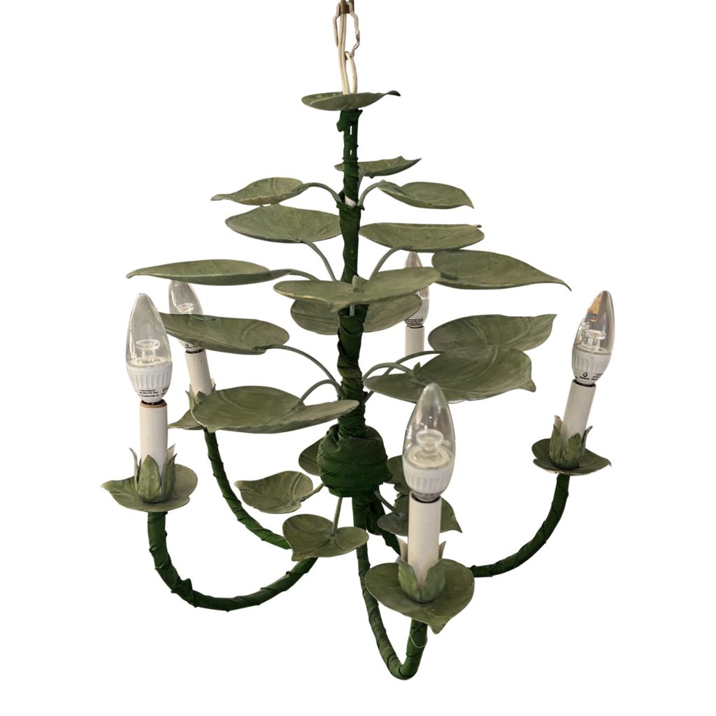 Vintage Five Arm Hand Painted + Fabric Wrapped Leaf Chandelier - Design ...