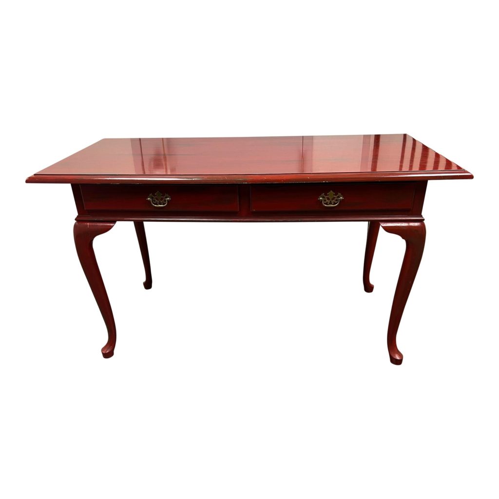 Custom Red Finish Wood Desk + Two Drawers - Design Plus Gallery