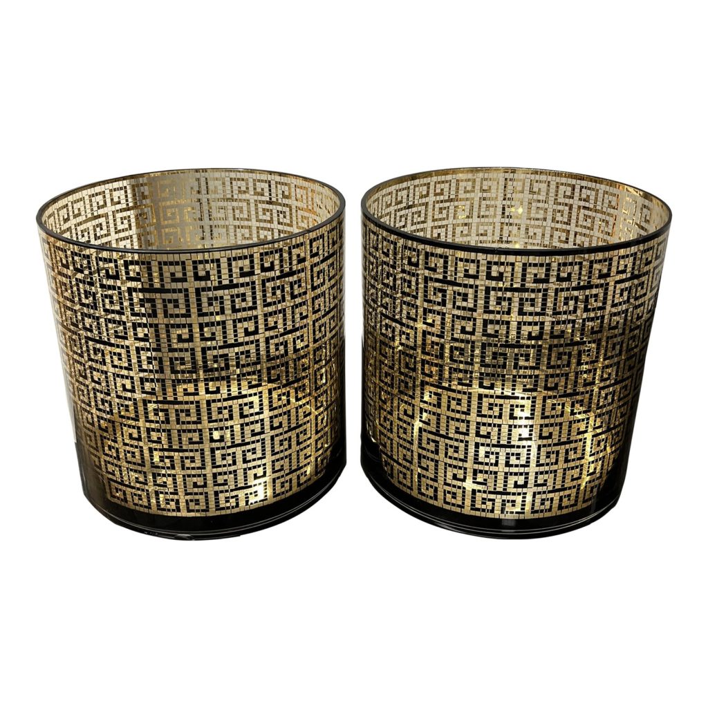 NEW Contemporary J-Line Cylindrical Gold + Back Greek Key Glass ...