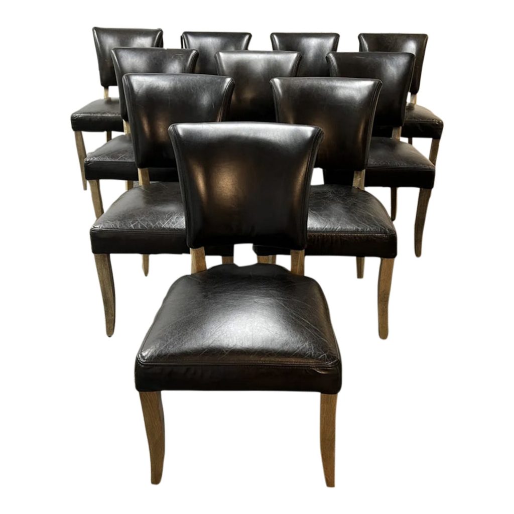 Four Hands Mimi Rider in Black Leather + Weathered Wood Side Chairs ...