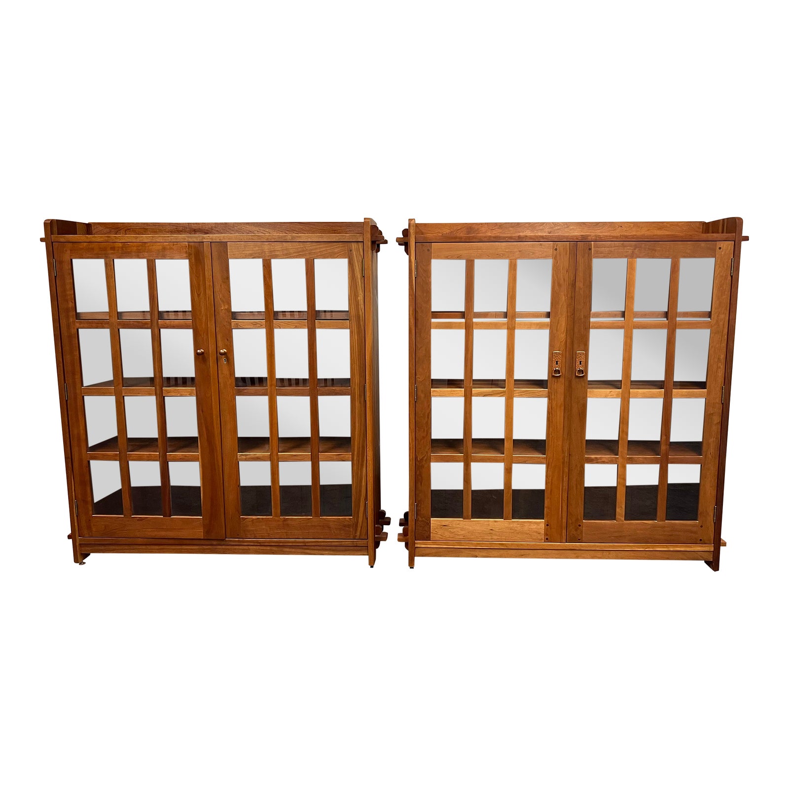 stickley-furniture-cherry-wood-mission-double-bookcase-with-glass-doors ...