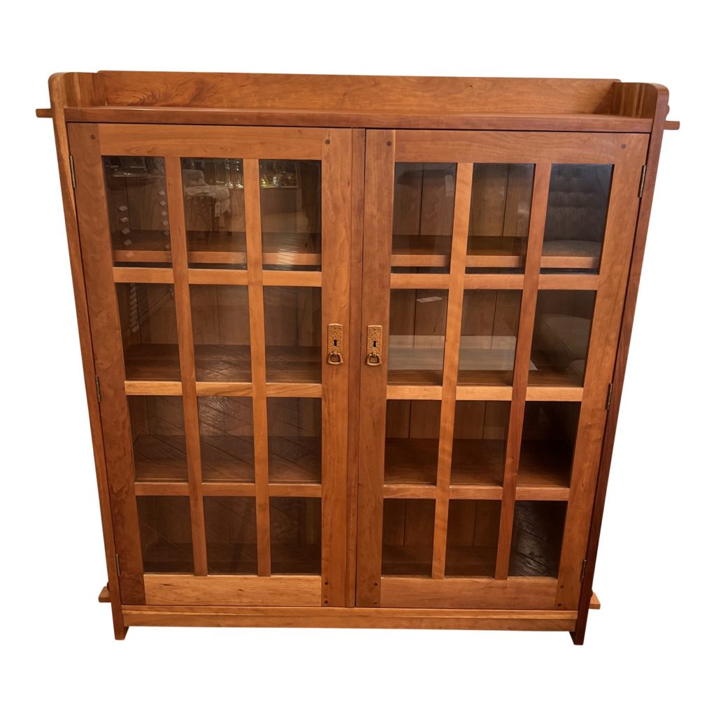 stickley-furniture-cherry-wood-mission-double-bookcase-with-glass-doors ...