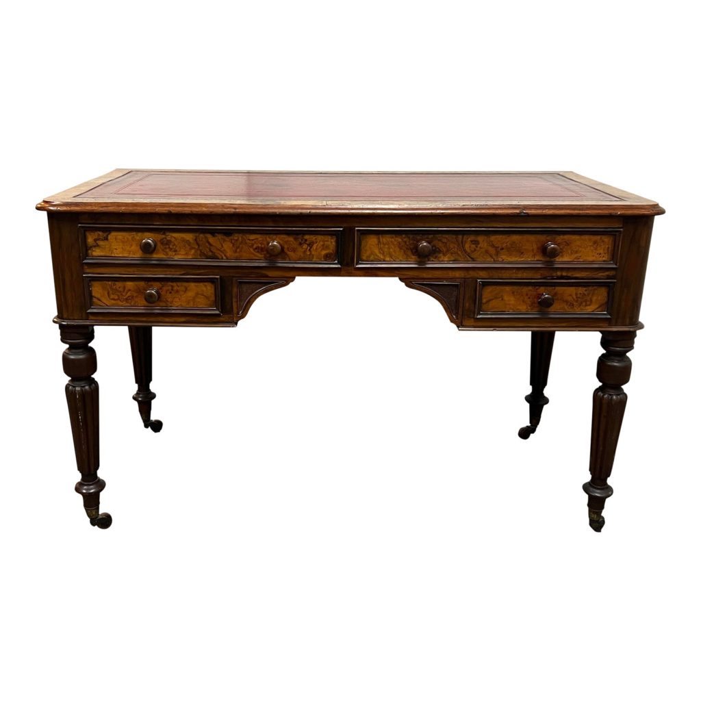 Vintage Fluted + Castor Leg Leather Blotter Writing Desk - Design Plus ...