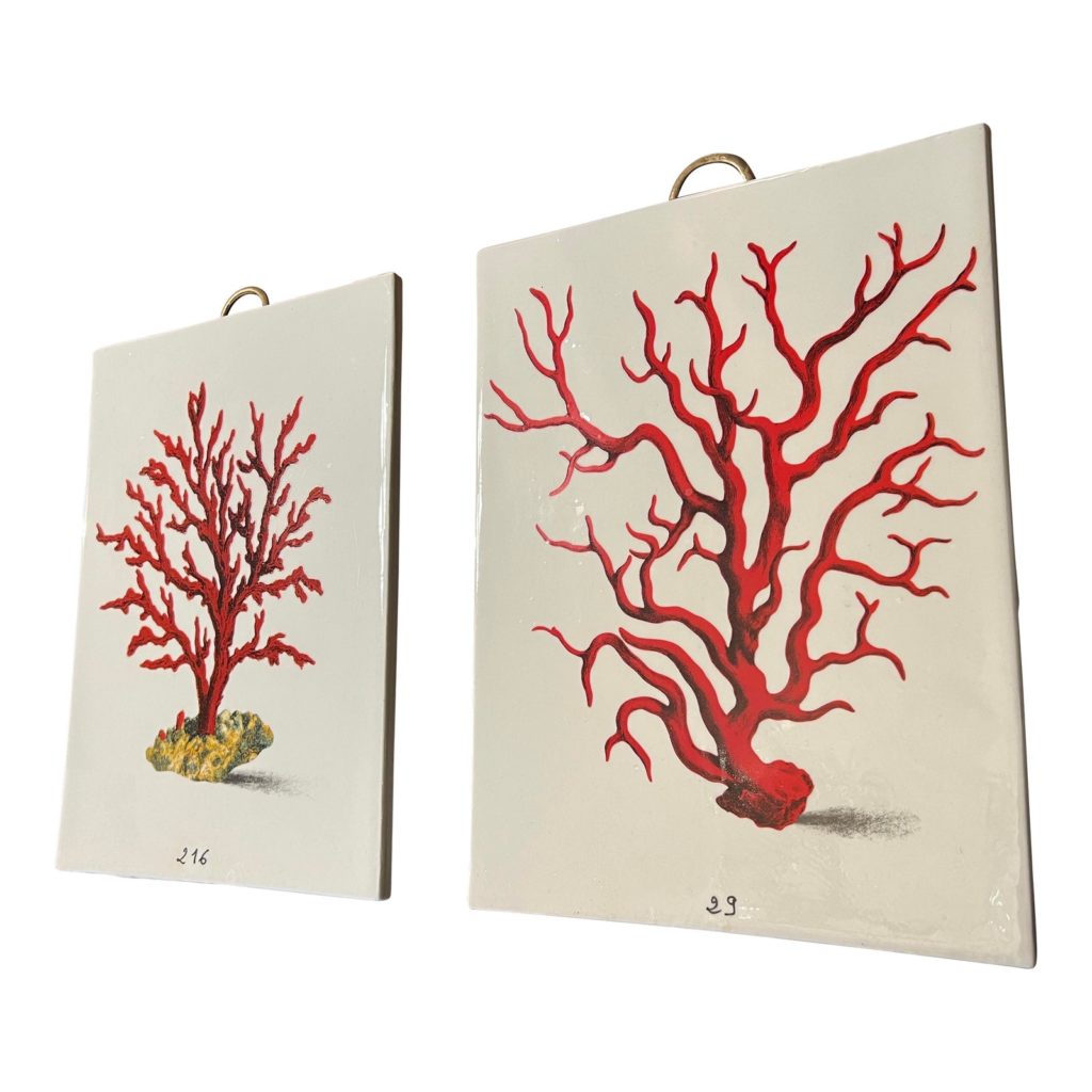 Tozai Home Red Coral Porcelain Wall Art - a Pair - Design Plus Gallery