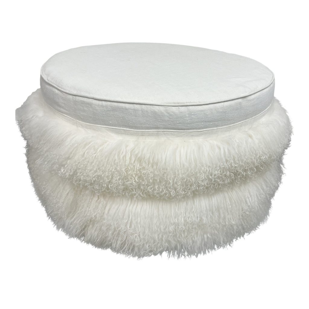 Wick Design Custom Design Round White Fur Ottoman - Design Plus Gallery