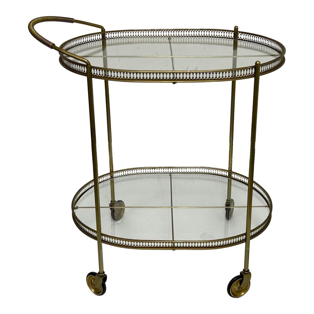 Hollywood Regency Vintage Brass Glass Bar Cart - Design Plus Gallery