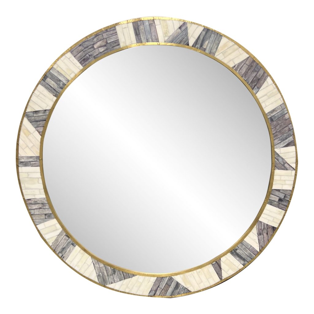 CB2 Brett Beldock Grace Bone Inlay Round Wall Mirror - Design Plus Gallery