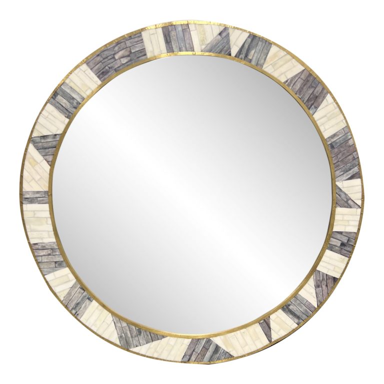 CB2 Brett Beldock Grace Bone Inlay Round Wall Mirror - Design Plus Gallery