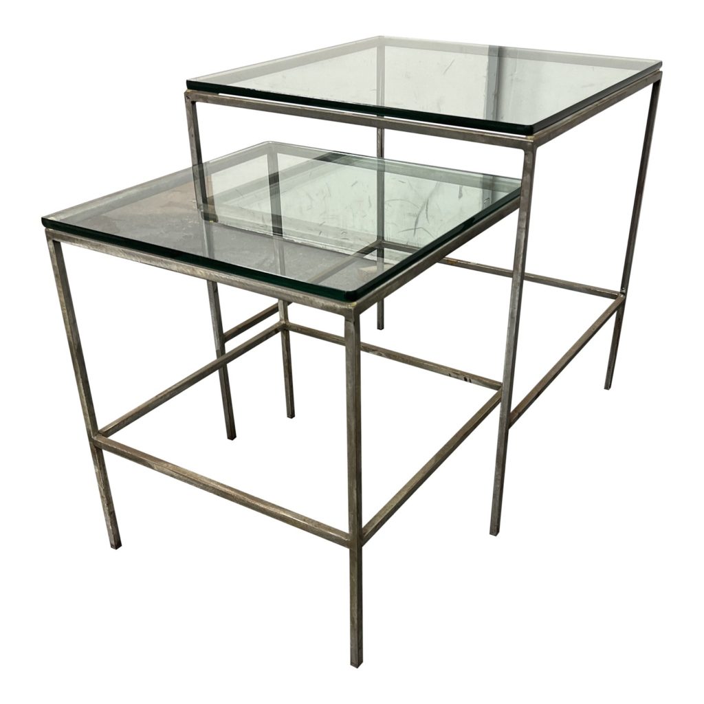 Crate & Barrel Metal + Glass Nesting Tables, a Pair - Design Plus Gallery