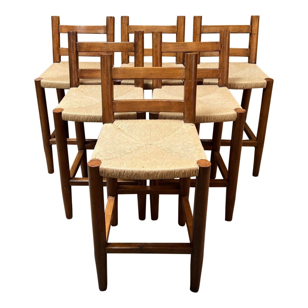 Wood + Raffia Counter Stools, Set of Six - Design Plus Gallery