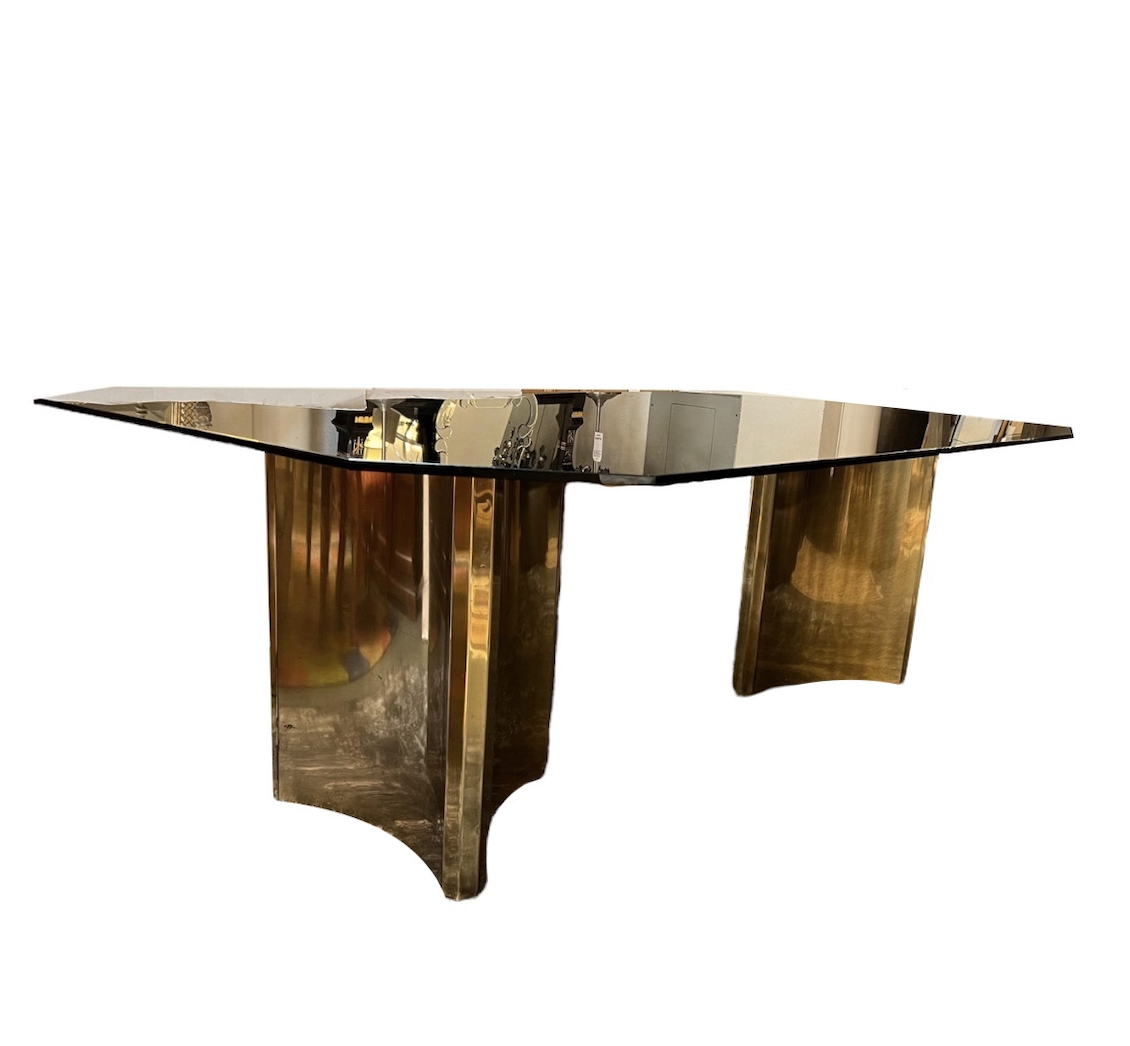 Mastercraft Vintage Trilobi Brass & Glass Double Pedestal Dining Table ...