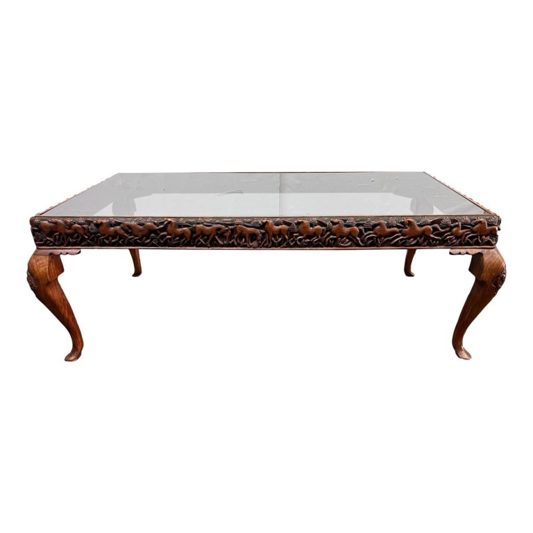 Mid 20th Century Hand Carved Pakistani Custom Horse Frieze Coffee Table ...