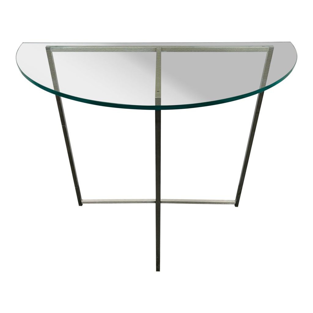 Contemporary Glass + Metal Demilune Table - Design Plus Gallery