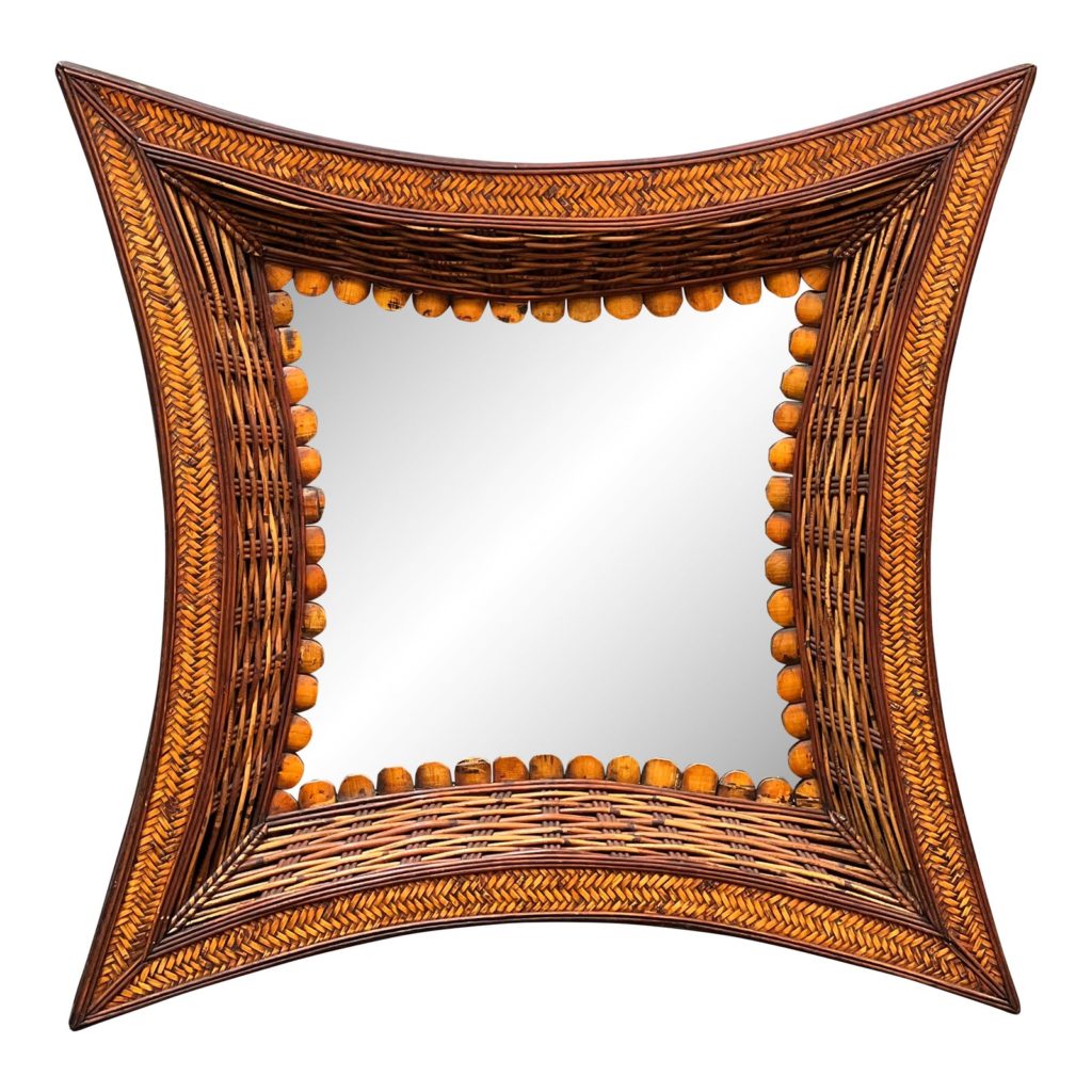 Vintage Boho Wood + Rattan Mirror - Design Plus Gallery