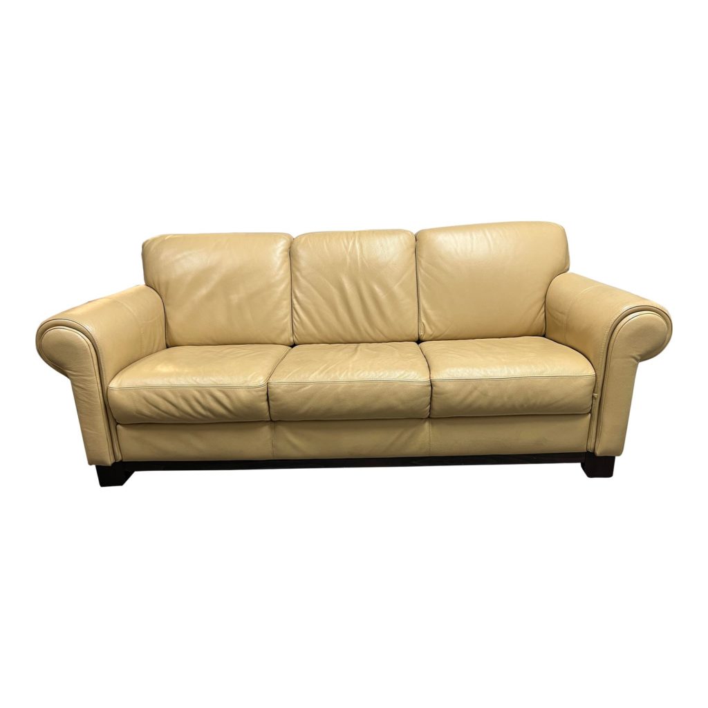 Contemporary Three-Seater Beige Leather Sofa - Design Plus Gallery
