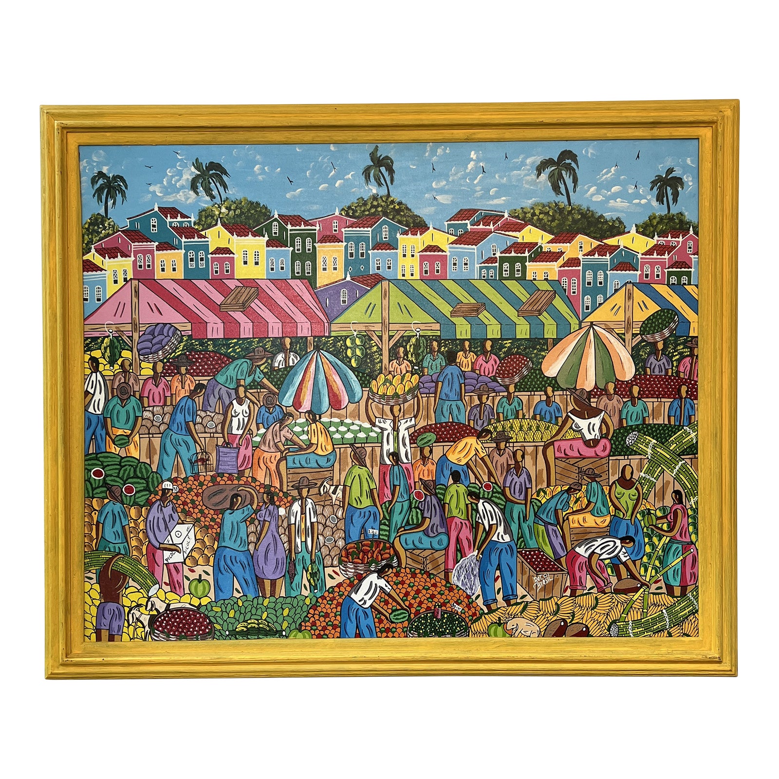 Framed Brazil Market Scene, Unknown Artist - Design Plus Gallery
