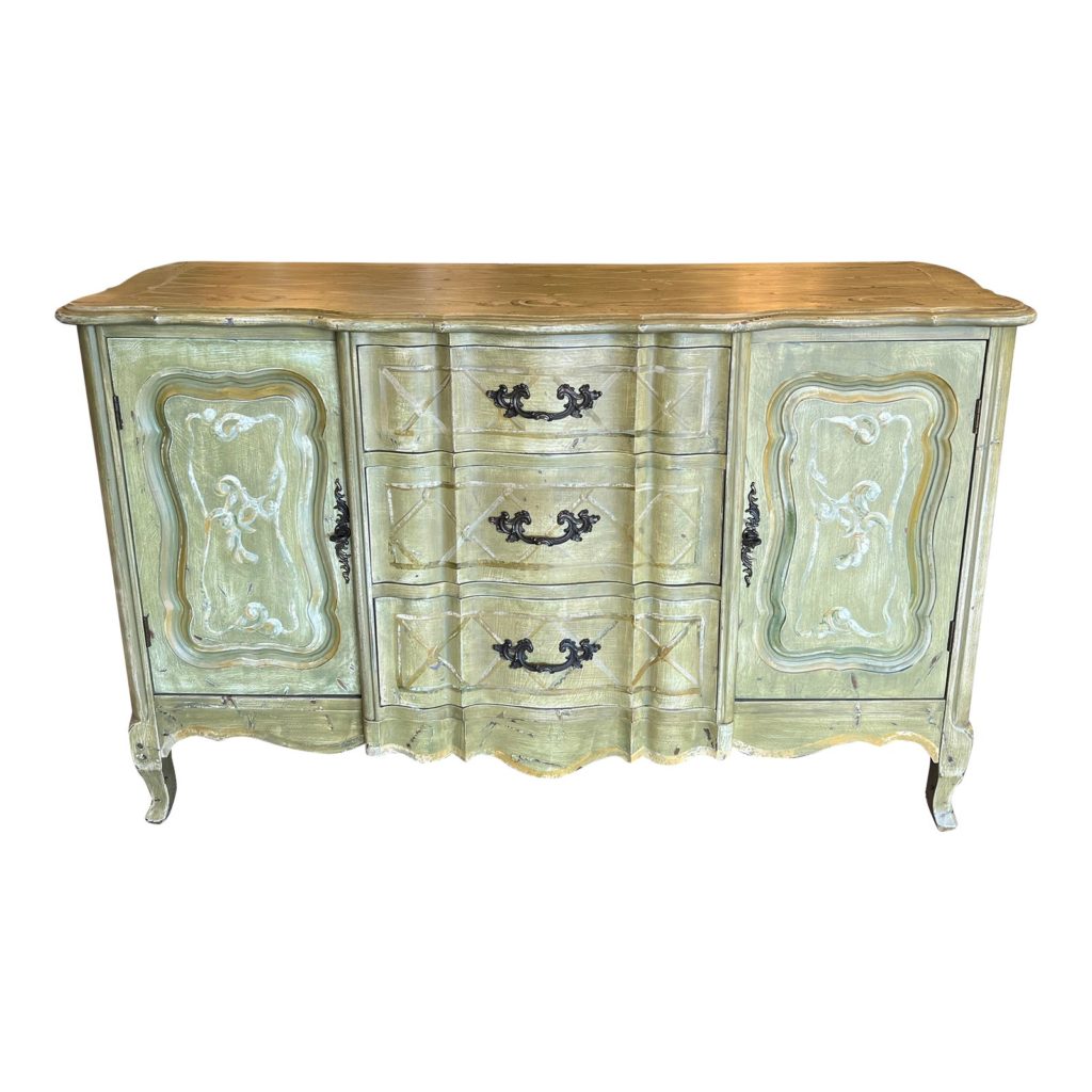French Provincial Distressed Green Sideboard - Design Plus Gallery