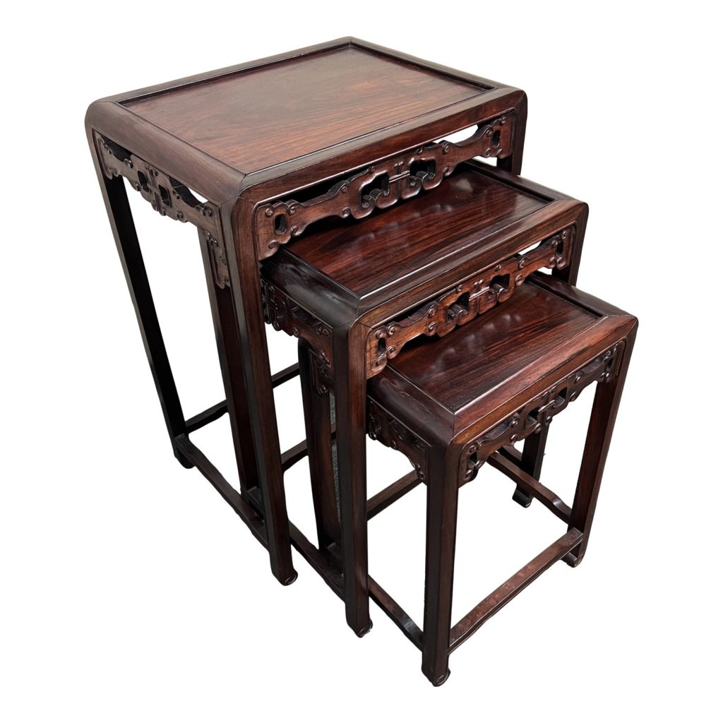 Vintage Chinese Rosewood Nesting Tables, Set of Three - Design Plus Gallery