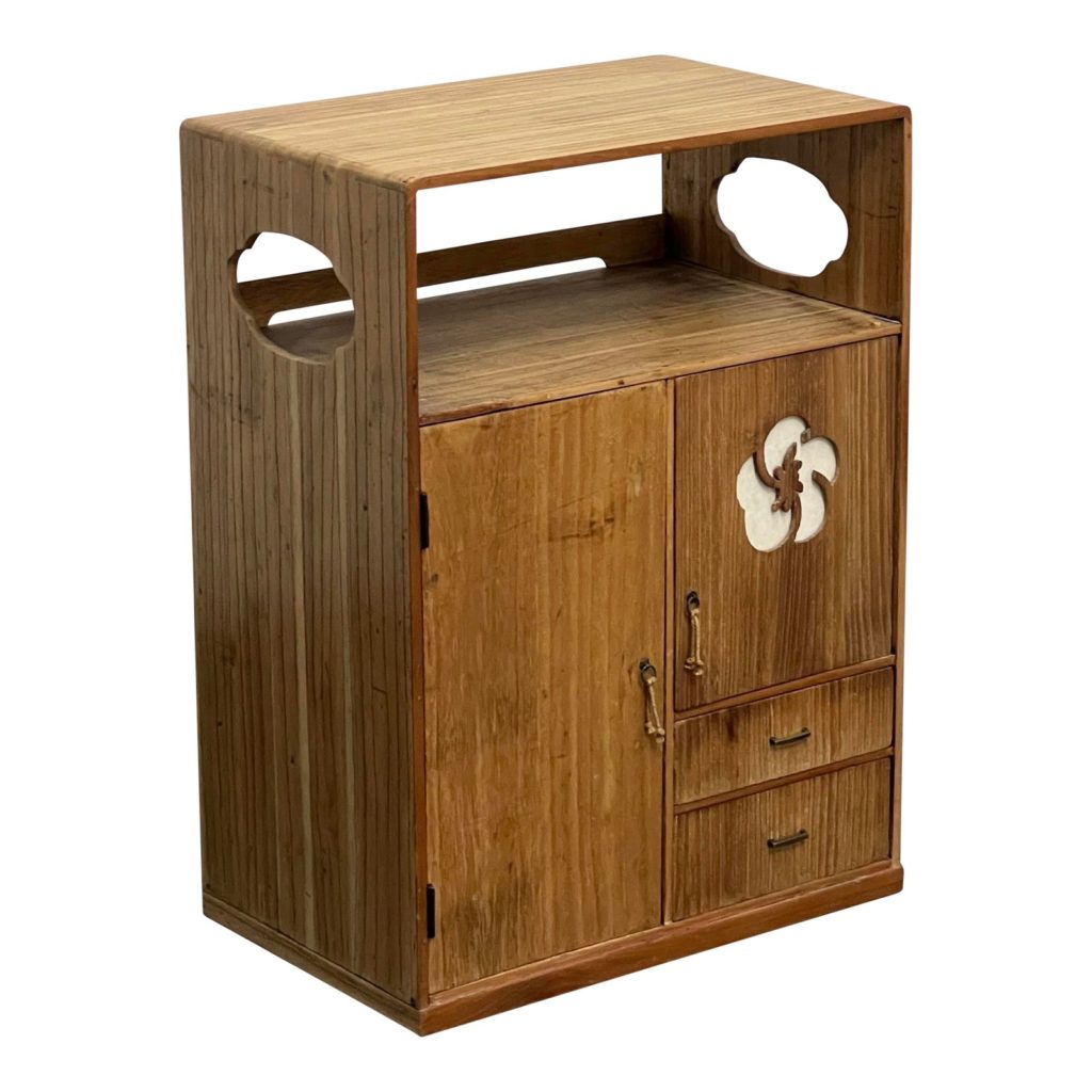 Antique Wood + Metal Tansu With Hibiscus Design - Design Plus Gallery