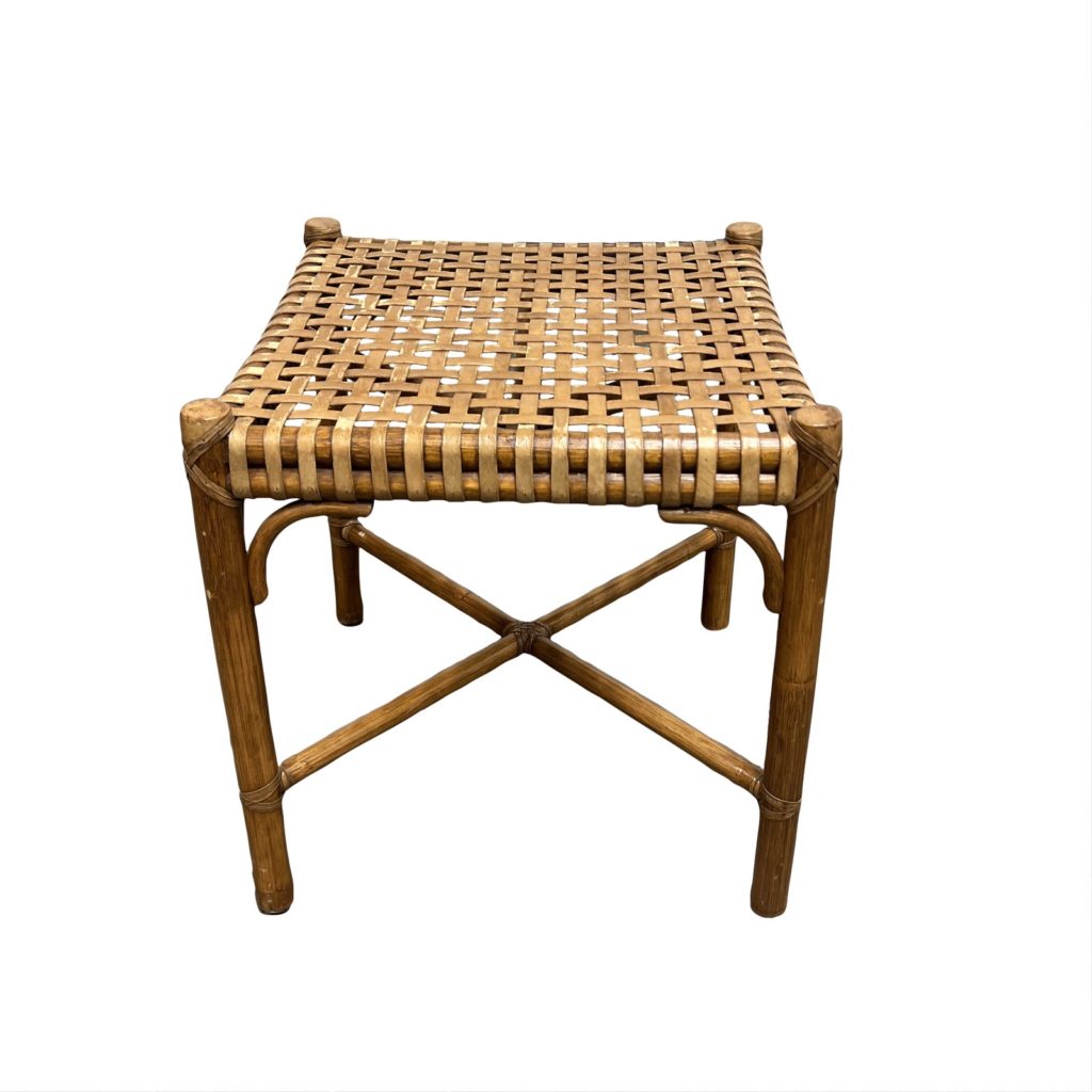 McGuire Furniture Vintage Bamboo + Hand-Woven Leather Top Side Table ...