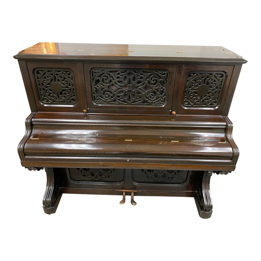 Antique Chickering Victorian Upright Wood Piano - Design Plus Gallery