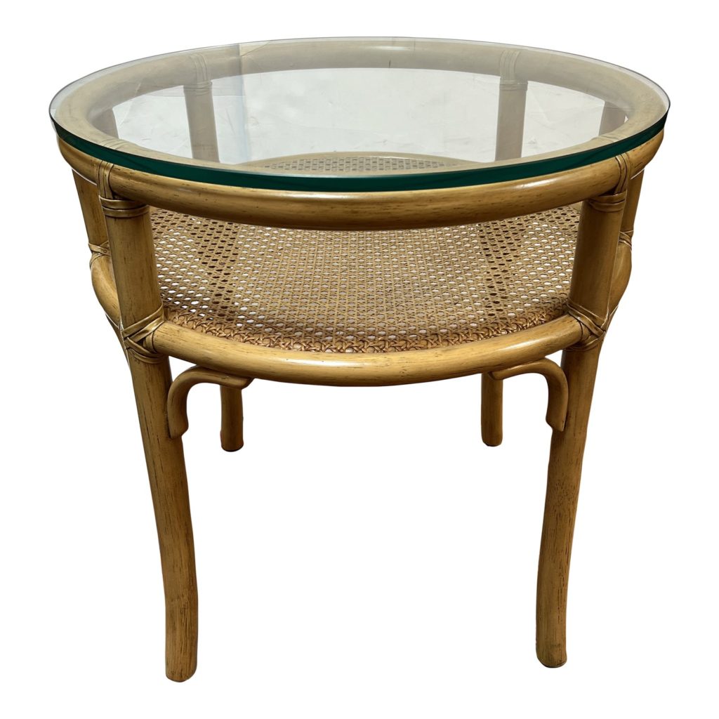 McGuire Leather Wrapped Bamboo + Cane Side Table - Design Plus Gallery