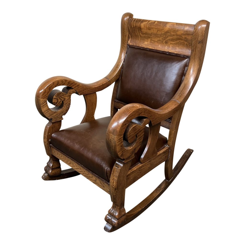 Antique Oak + Leather Rocking Chair - Design Plus Gallery
