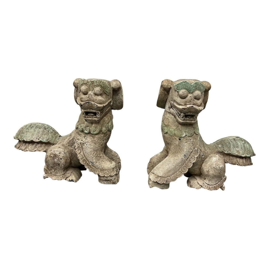Chinese Cast Stone Foo Dogs, a Pair - Design Plus Gallery
