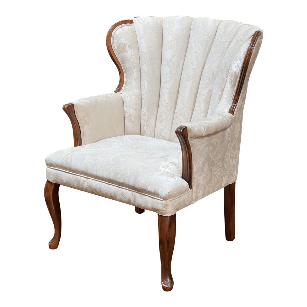 Vintage Queen Anne Wingback Upholstered Arm Chair - Design Plus Gallery