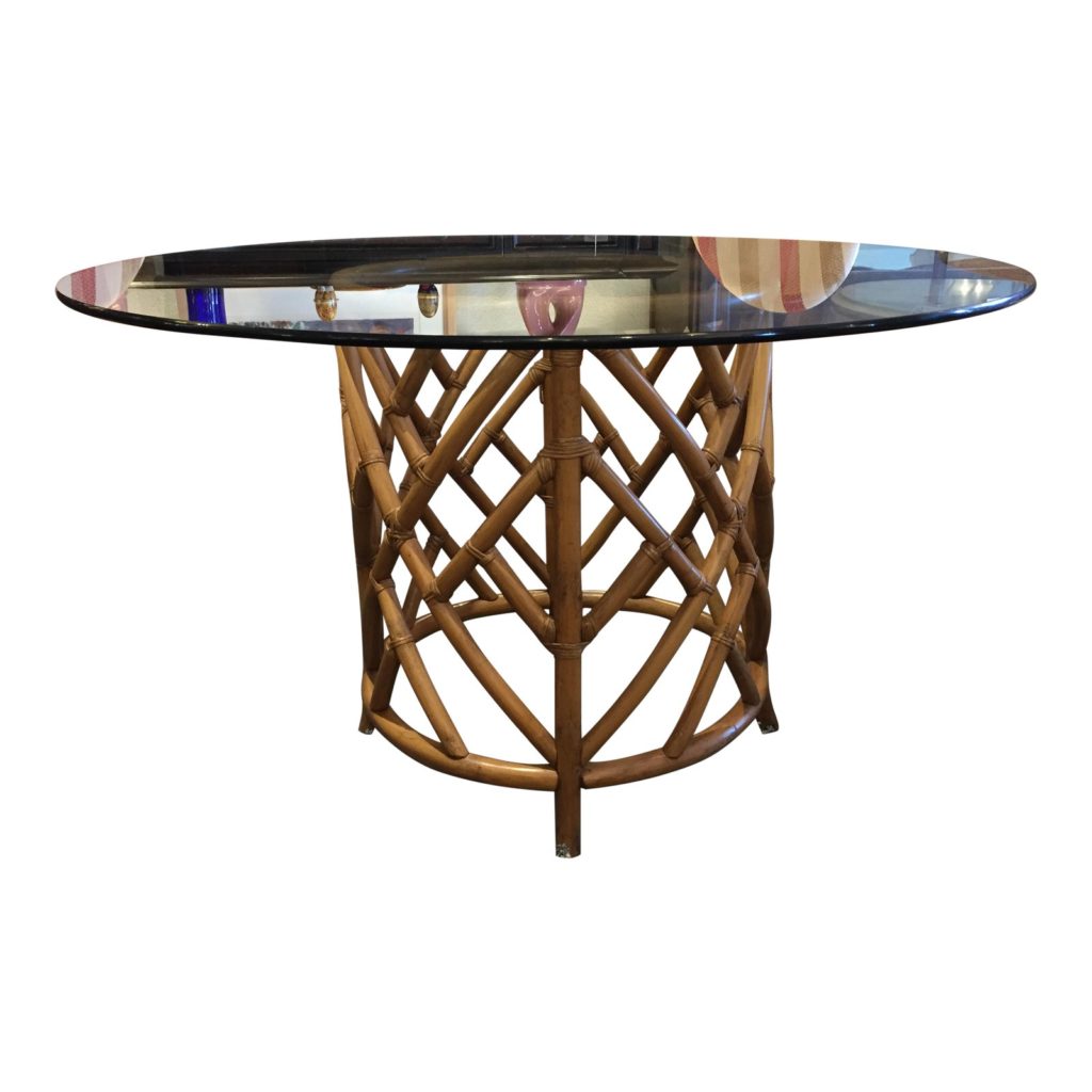 Asian Chinoiserie Bamboo + Glass Dining Table | Design Plus Gallery