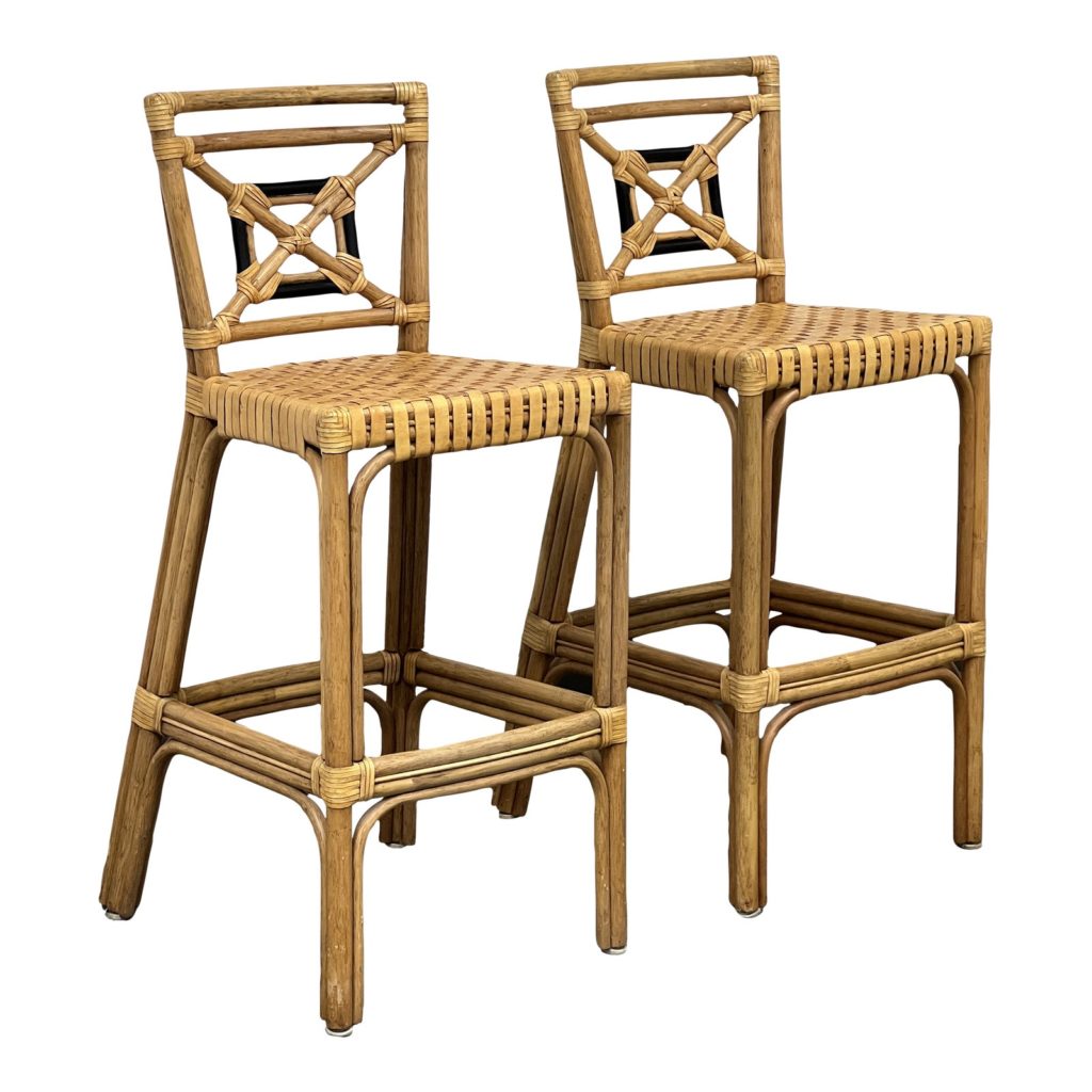 McGuire Barbara Barry Style Target Back Caning + Bamboo Bar Stools, a ...