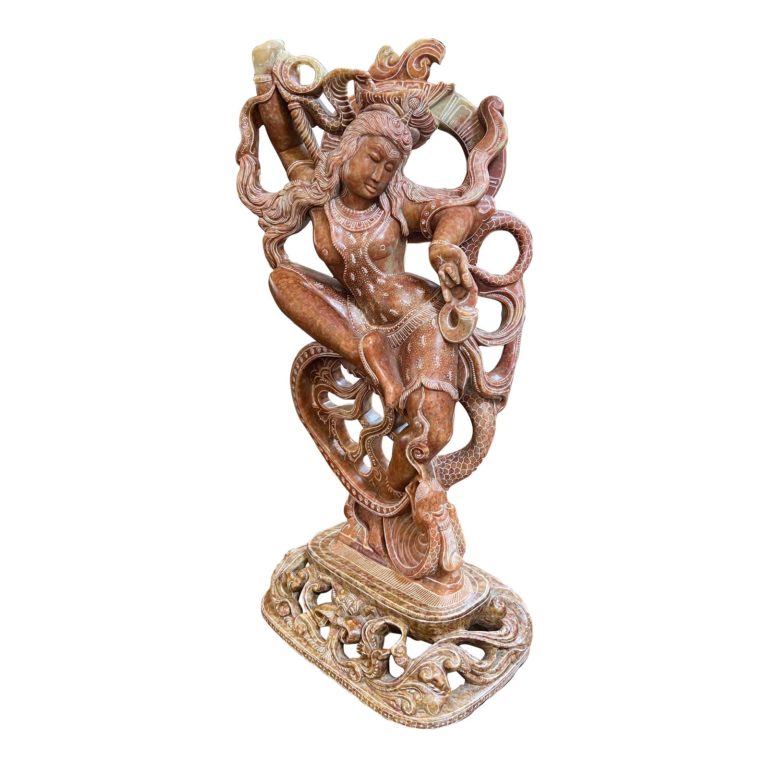 Red Marble Dancing Ardhanari With Makara Statue - Design Plus Gallery