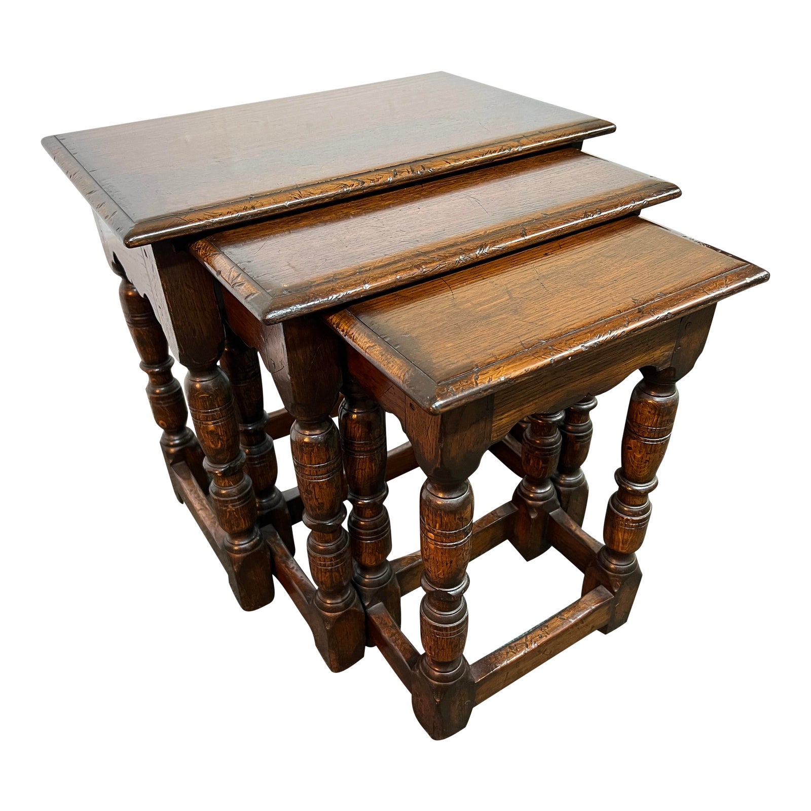 Vintage Solid Wood Nesting Tables, Set of Three - Design Plus Gallery