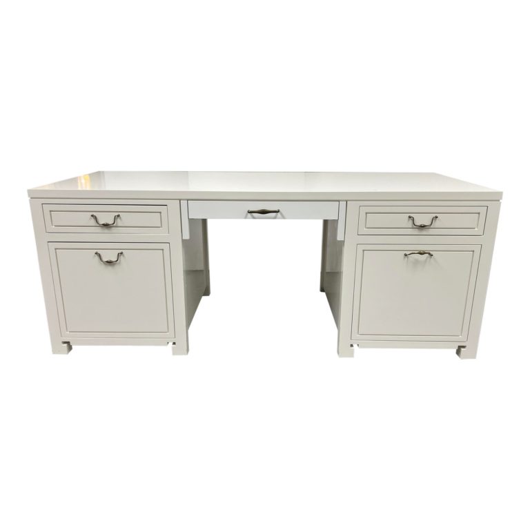 Custom Design White Lacquer Executive Office Desk - Design Plus Gallery
