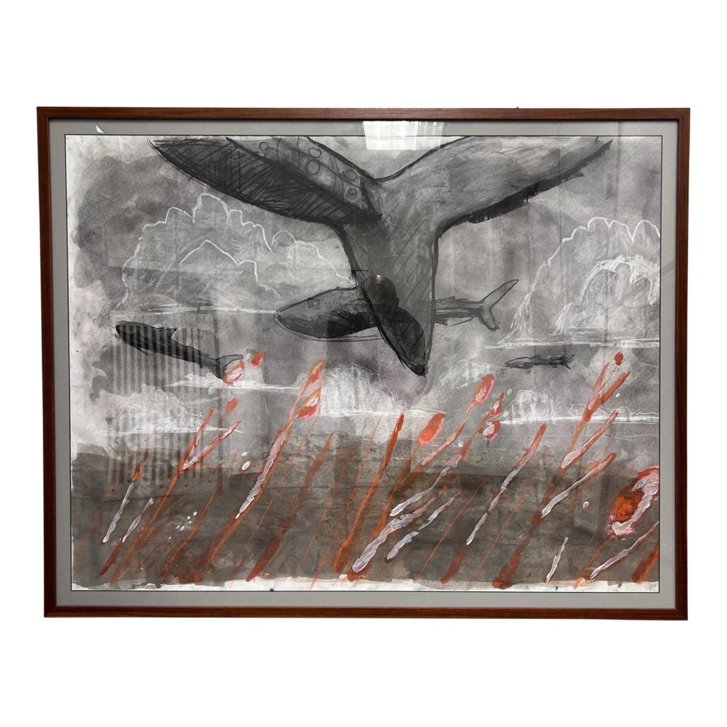 Original Artwork Charcoal Drawing of Four Whales - Design Plus Gallery