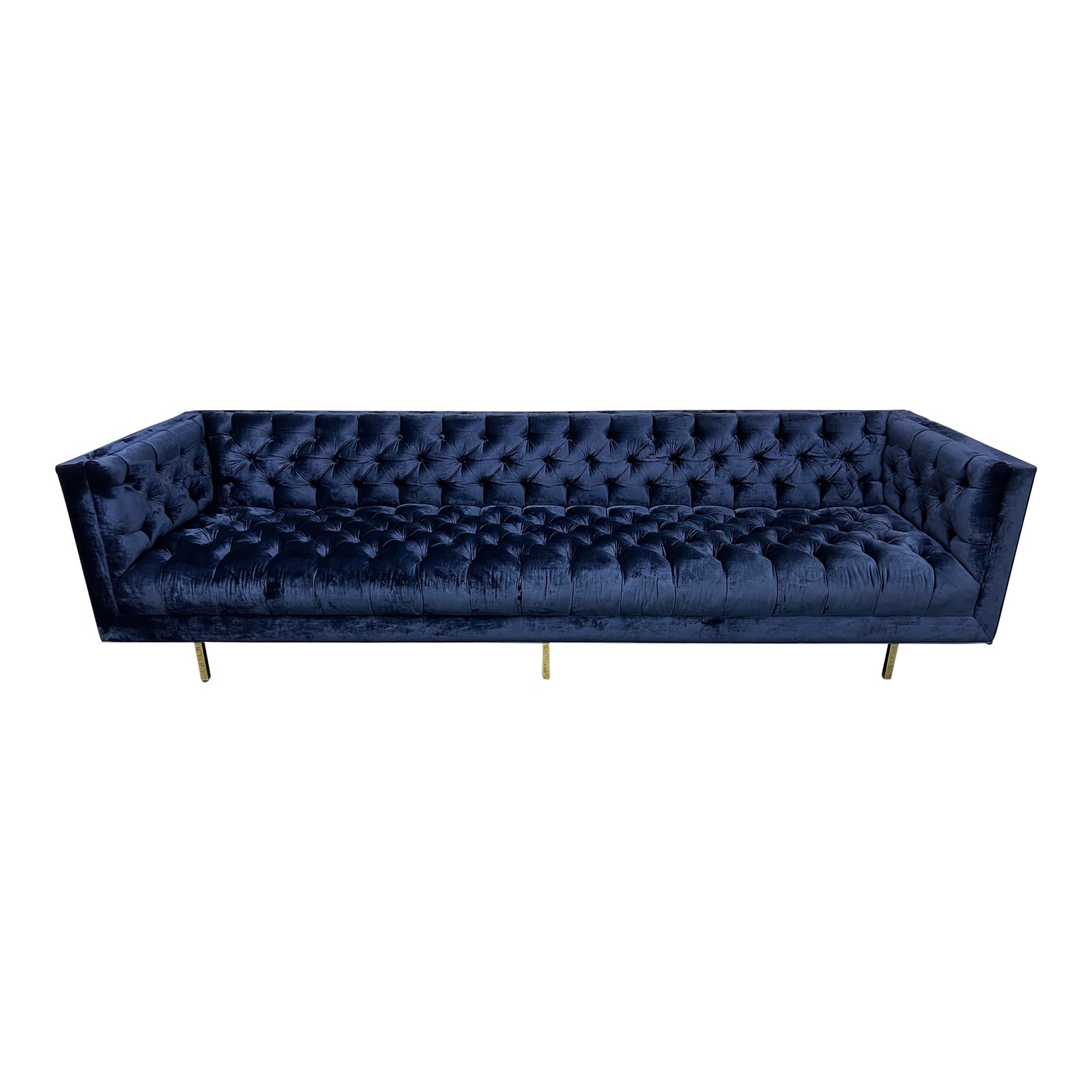 Custom Design Blue Velvet Tuxedo Tufted Sofa - Design Plus Gallery