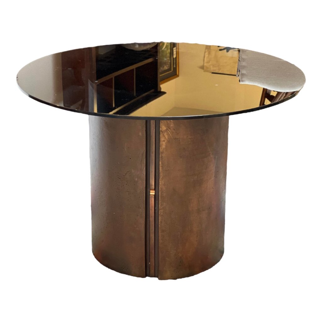 Custom Design Corten Steel Pedestal Dining Table + Smoked Glass Top ...