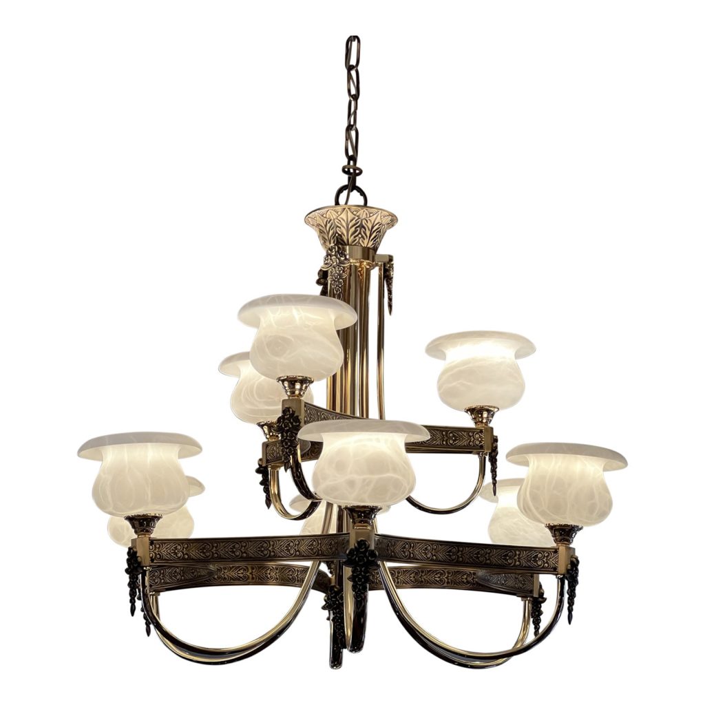 The Basic Source Italian Alabaster + Brass Nine Light Chandelier. Orig ...