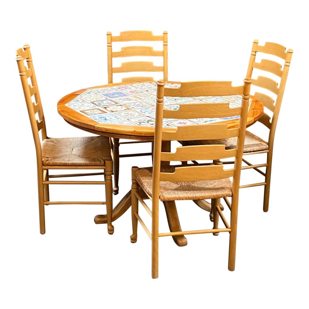 Pulaski Tile Top Oak Dining Table + Four Ladderback Dining Chairs Set ...