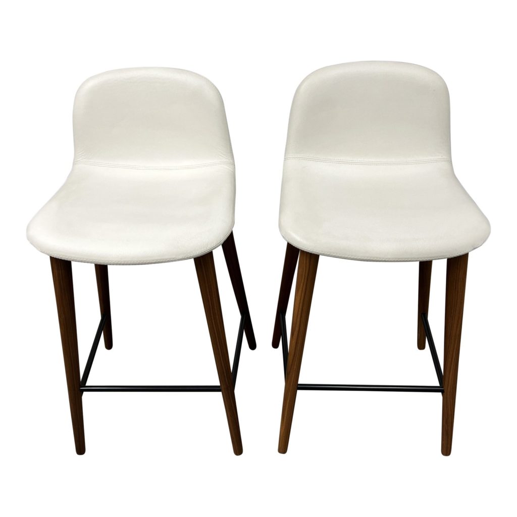 Design Within Reach Bacco Leather + Walnut Counter Stools, a Pair ...