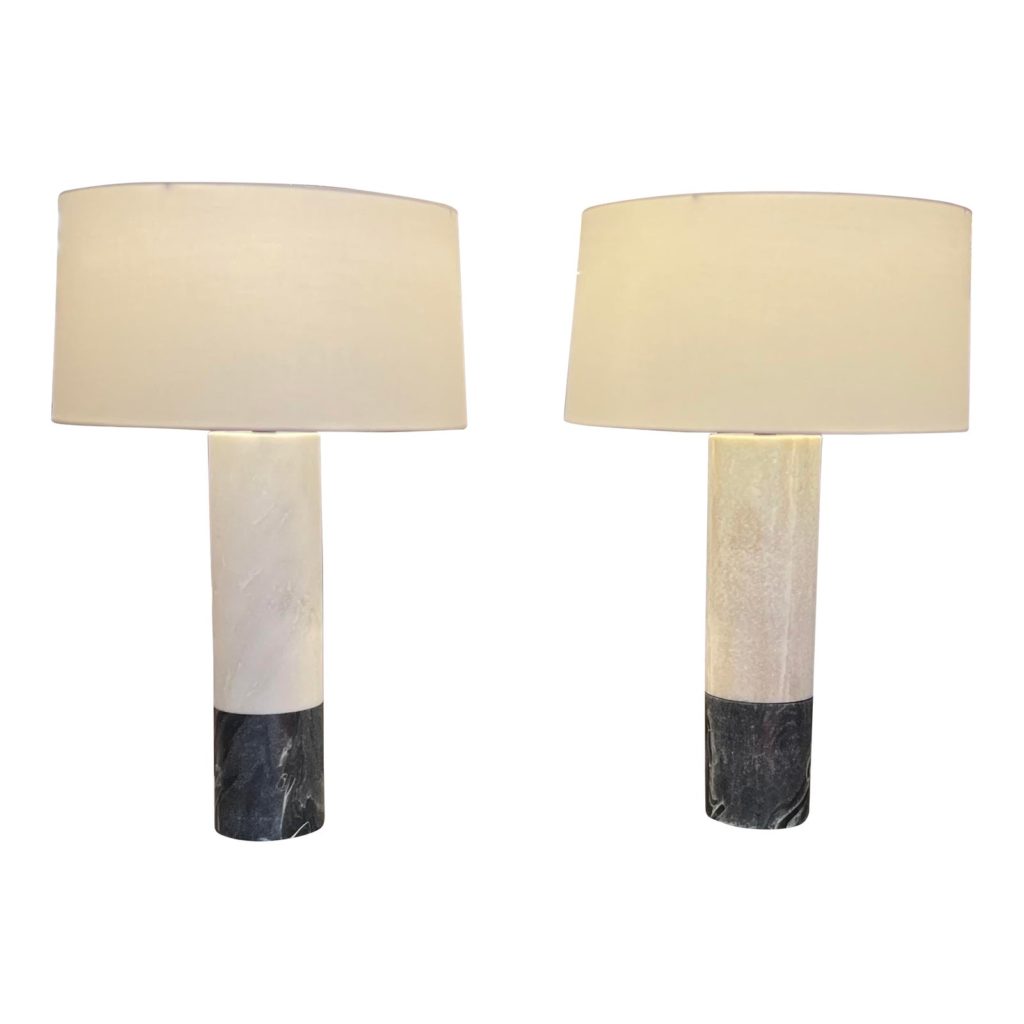 Arteriors Ike Marble Two-Tone Column Table Lamps, a Pair - Design Plus ...