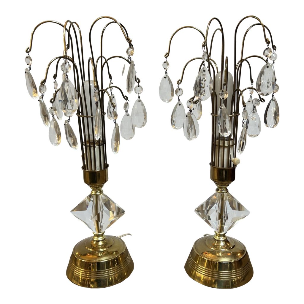 Vintage Crystal Waterfall Table Lamps, a Pair - Design Plus Gallery