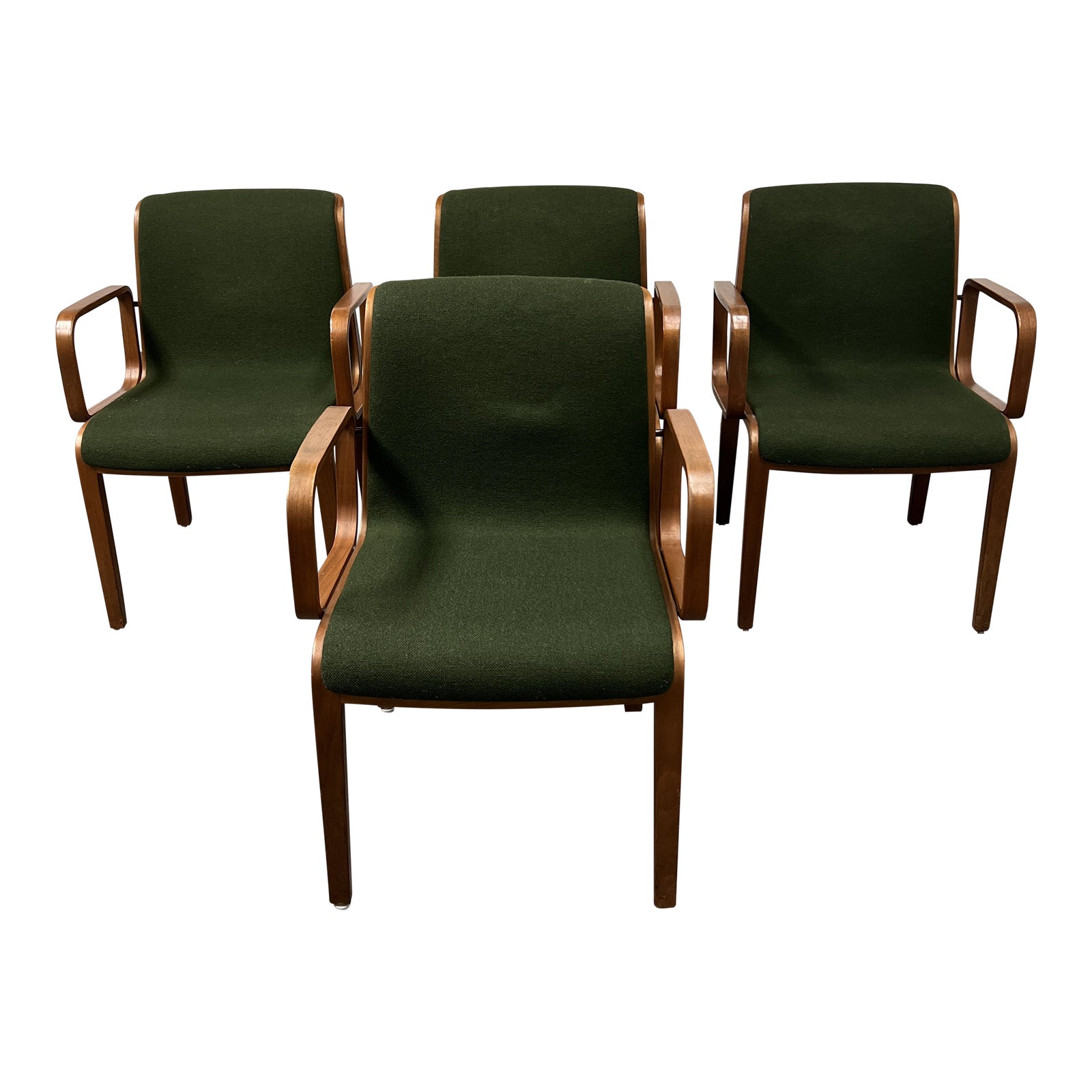 Knoll Oak Bentwood Forest Green Upholstered Chairs, Set of Four ...