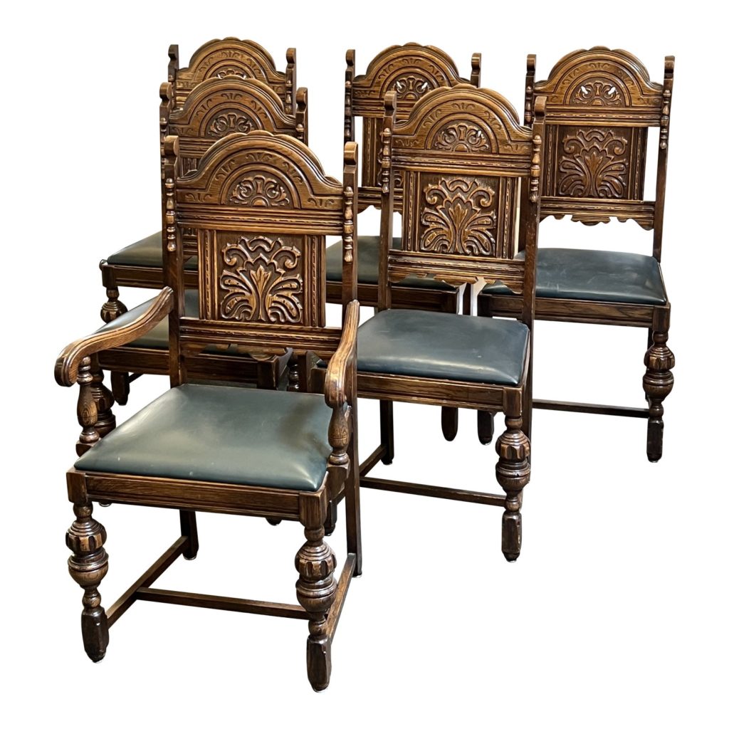 Vintage Jacobean Style Dining Chairs, Set of Six - Design Plus Gallery