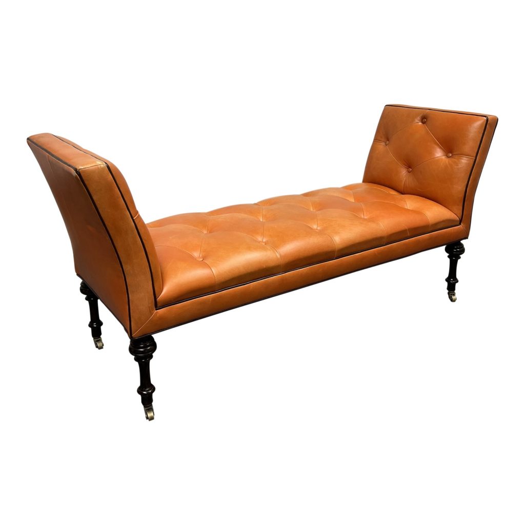 Cisco Brothers Custom Faux Leather Orange Bench - Design Plus Gallery