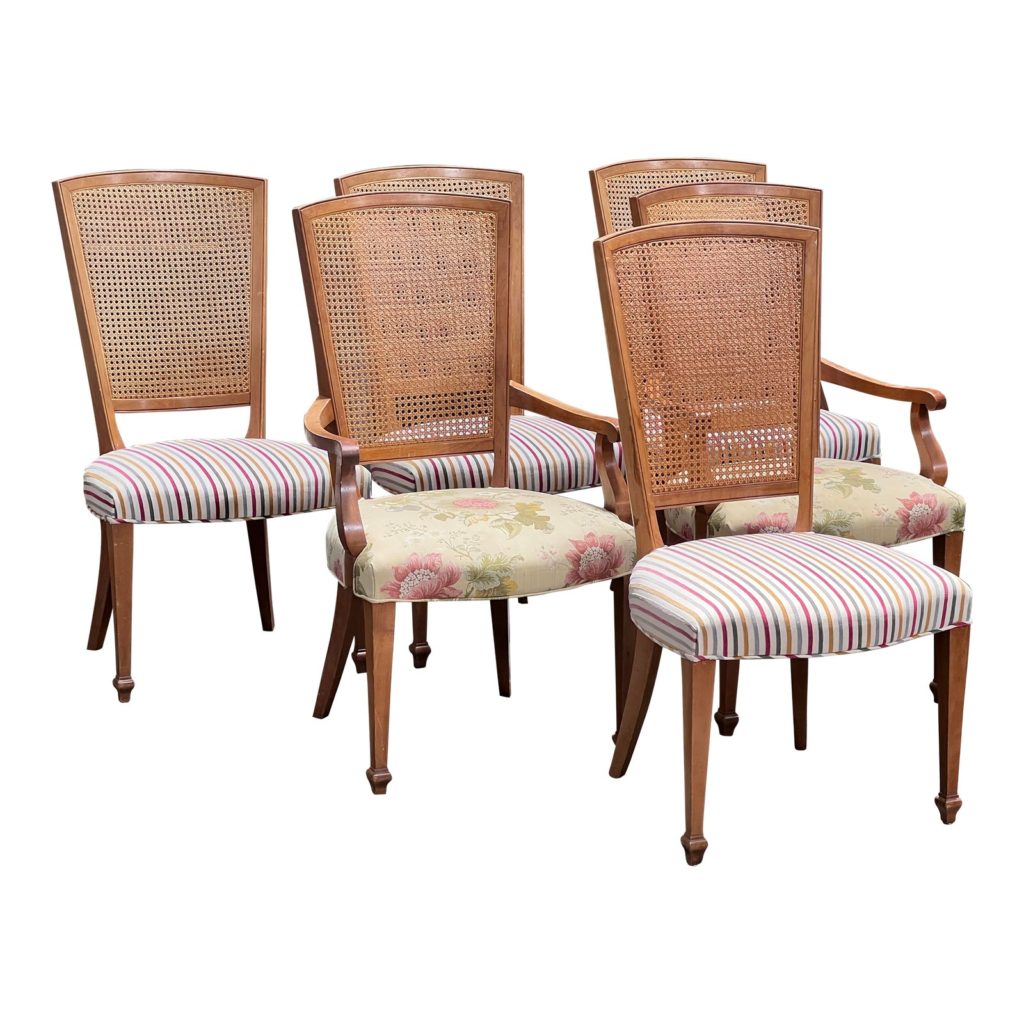 Vintage Cane Back Medium Stained Dining Chairs, Set of Six - Design ...