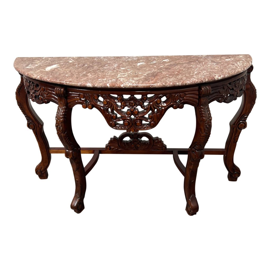 Vintage Rococo Marble Top Demilune Console Table - Design Plus Gallery